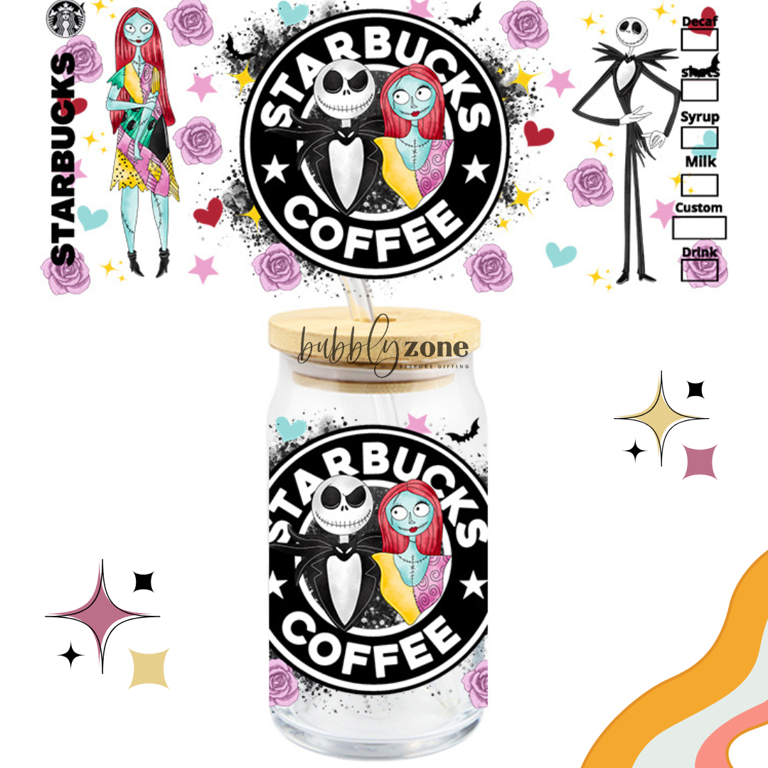 Jack And Sally Couple Halloween Starbucks Theme Uv Dtf Wrap Bubbly Zone