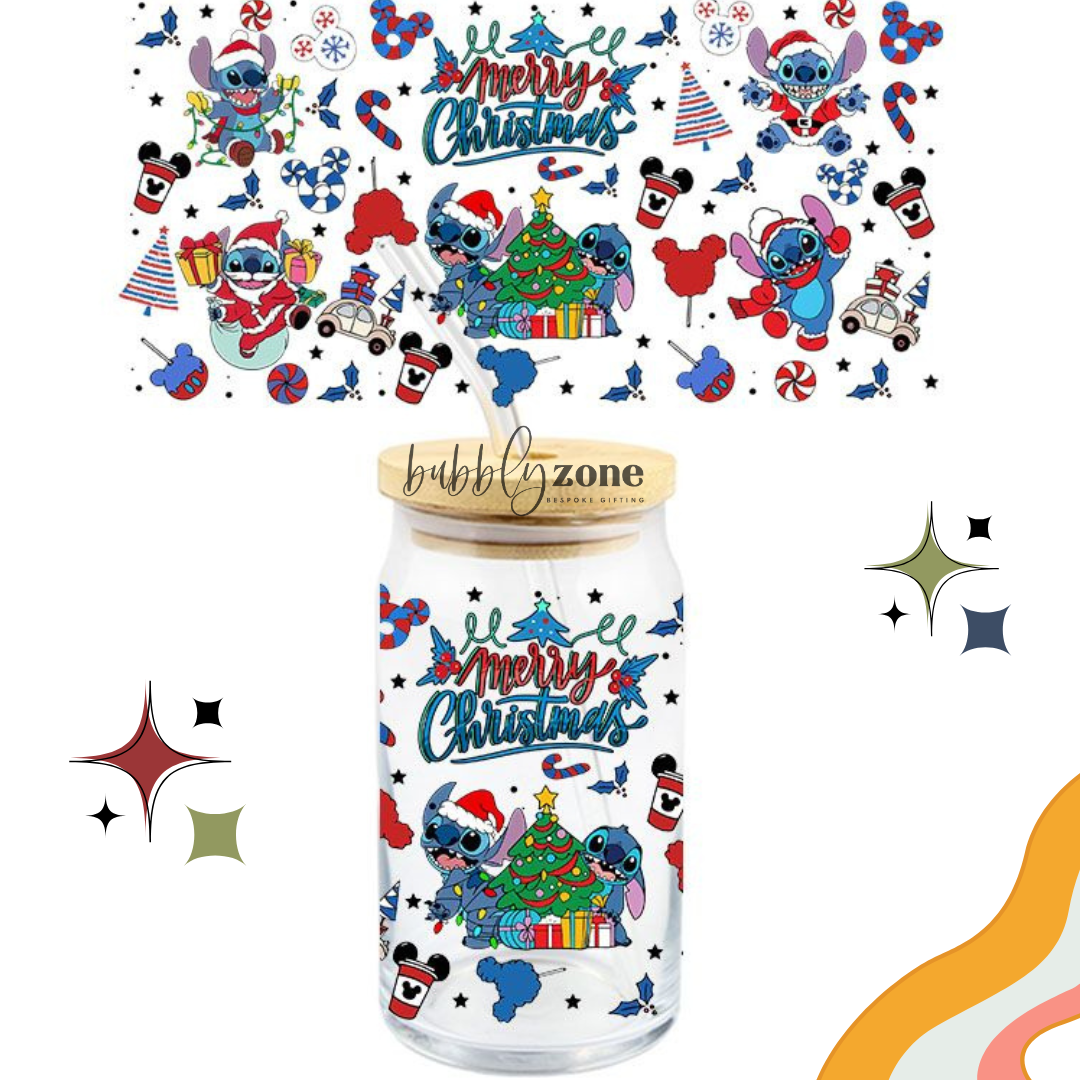 Santa Stitch And Christmas Tree Uv Dtf Wrap Bubbly Zone