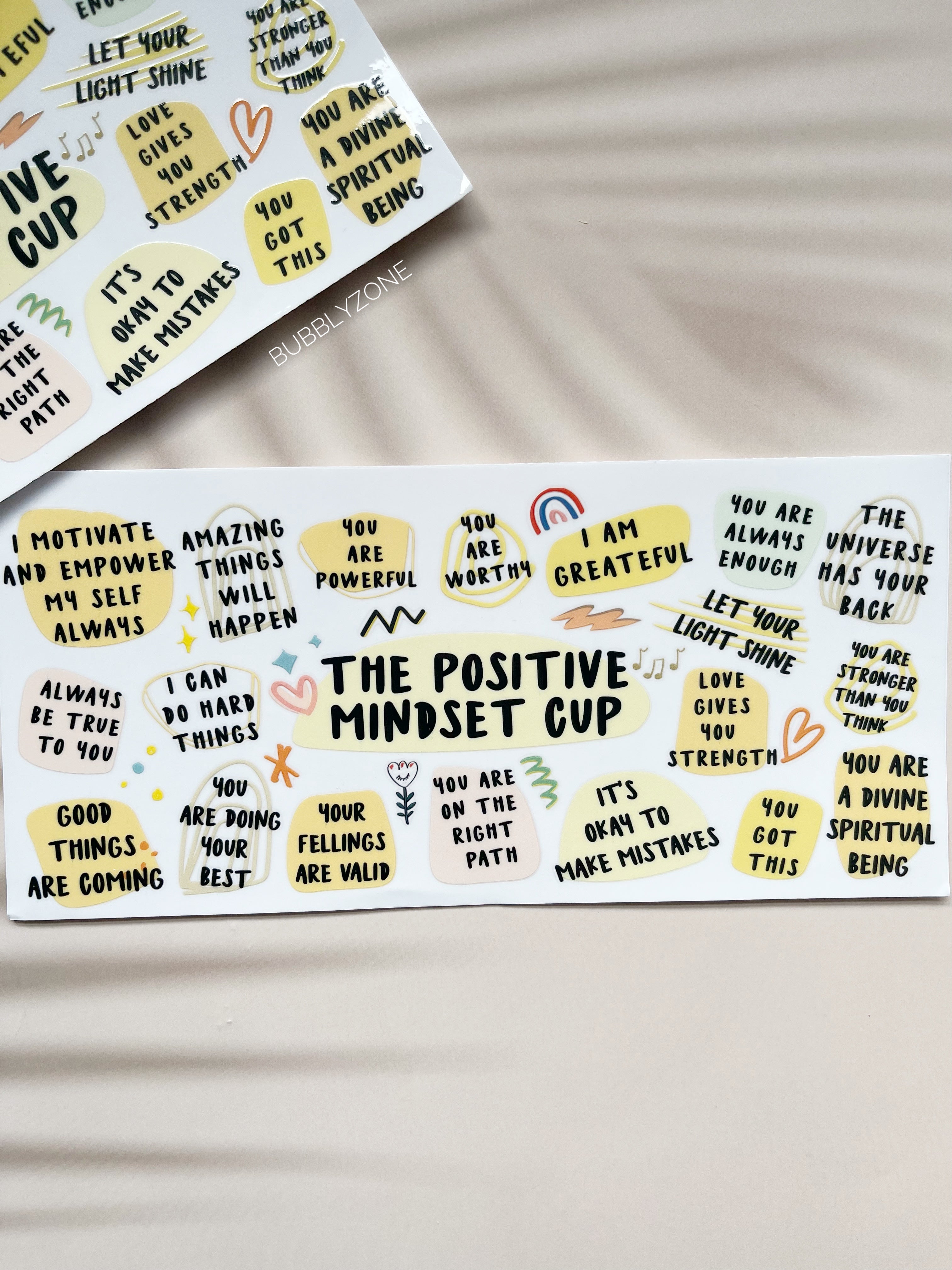 The Positive Mindset Cup UV DTF Wrap – Bubbly Zone