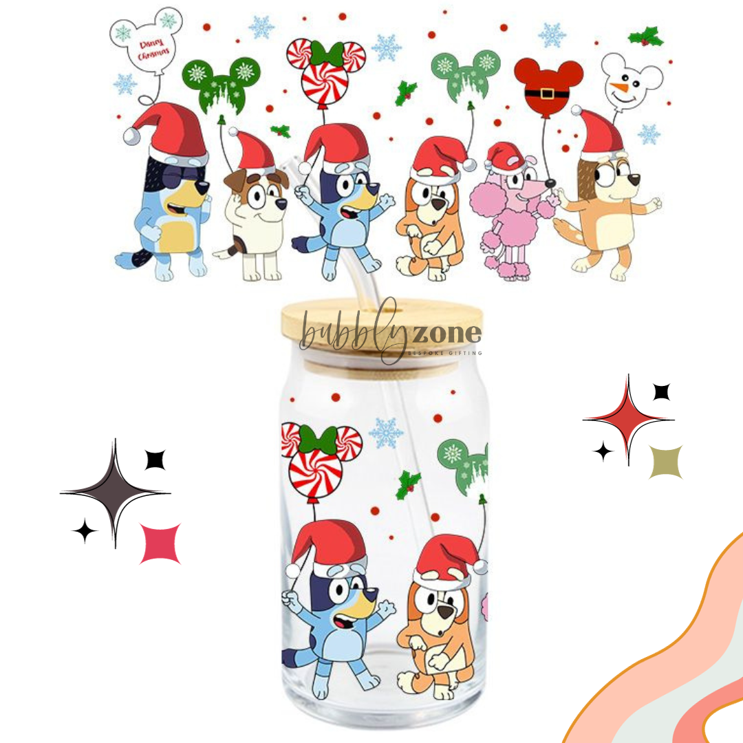 Bluey and Friends with Christmas Balloons UV DTF Wrap – Bubbly Zone